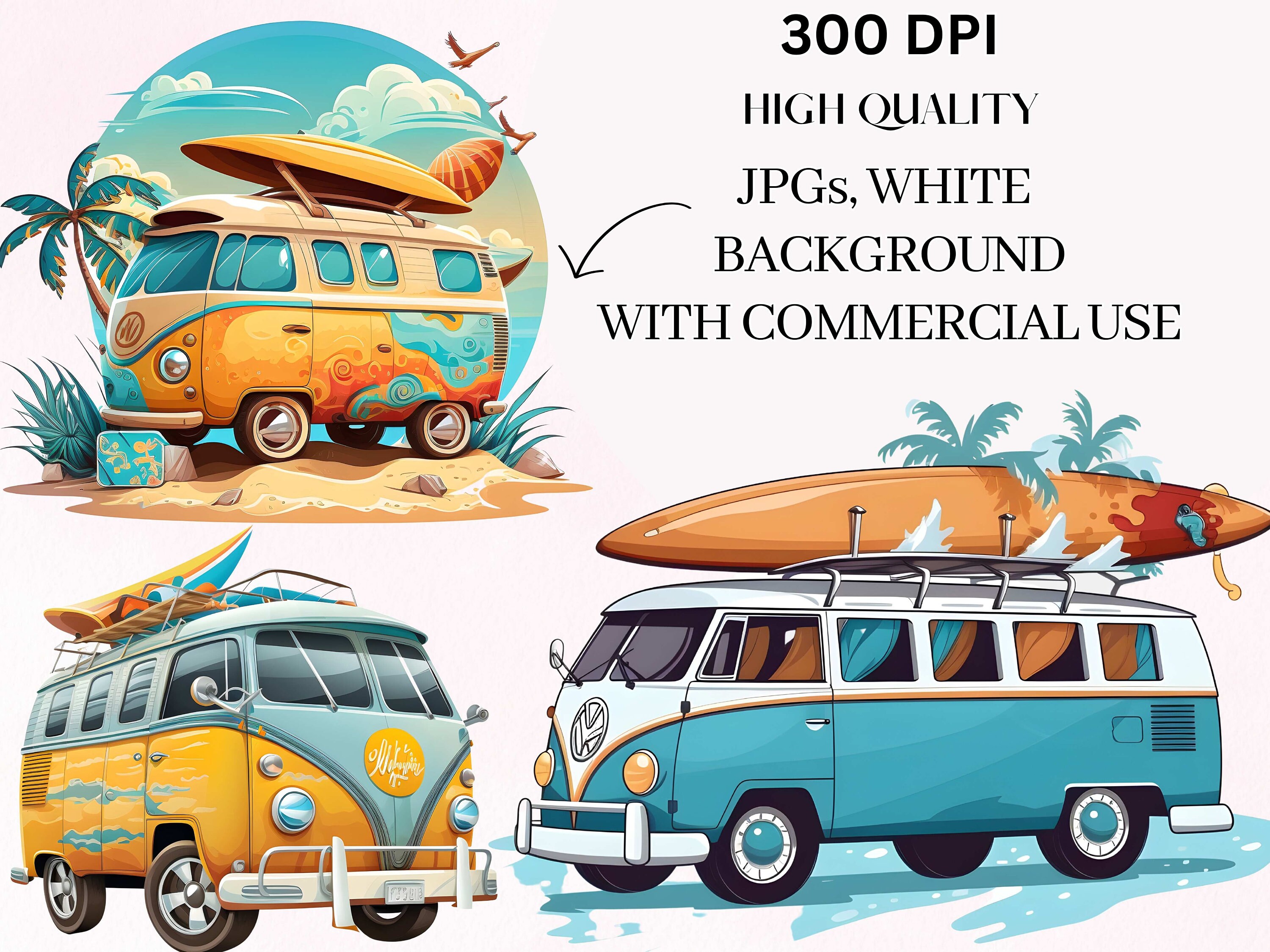 Van Surfing, 16 High Quality Jpgs, Clipart Summer, Clipart Surfing ...