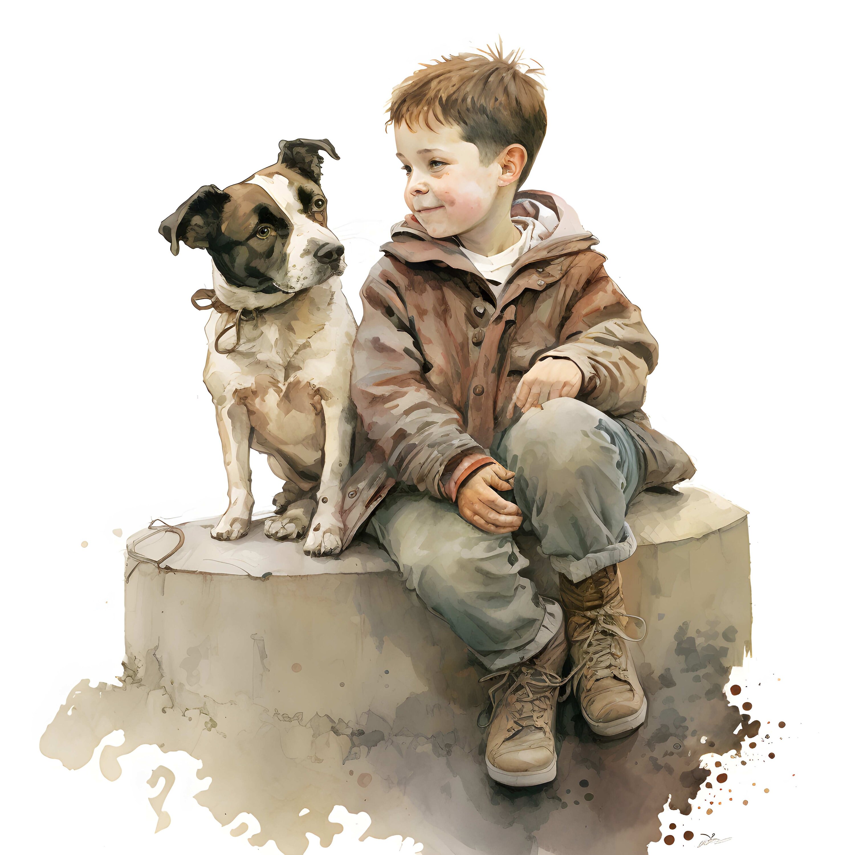 Watercolor Boy and Dog, 10 High Quality Jpgs, Clipart Boy With His Dog ...