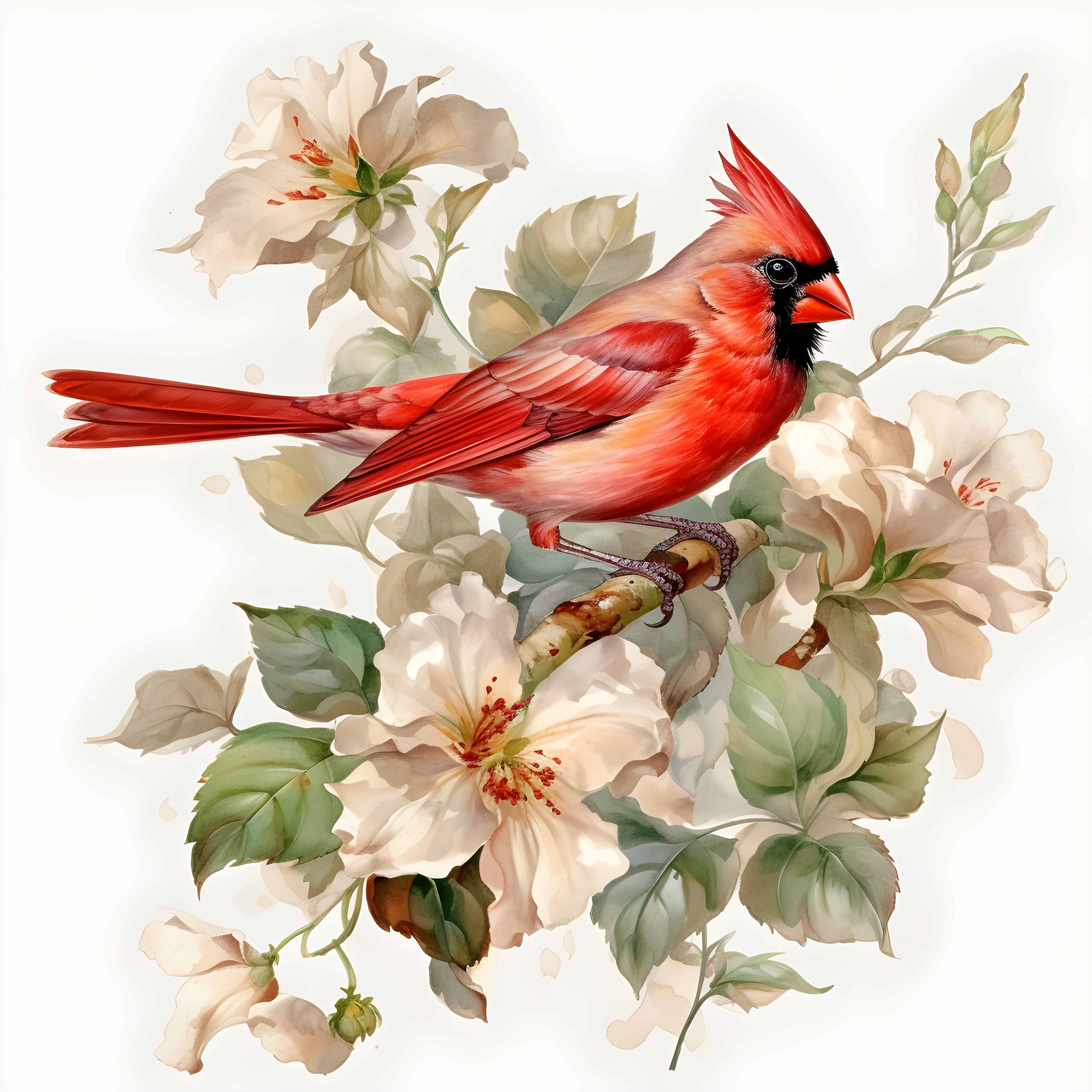 Watercolor Cardinal Bird, 10 High Quality Pngs, Clipart Pack Cardinal, Commercial Use ...