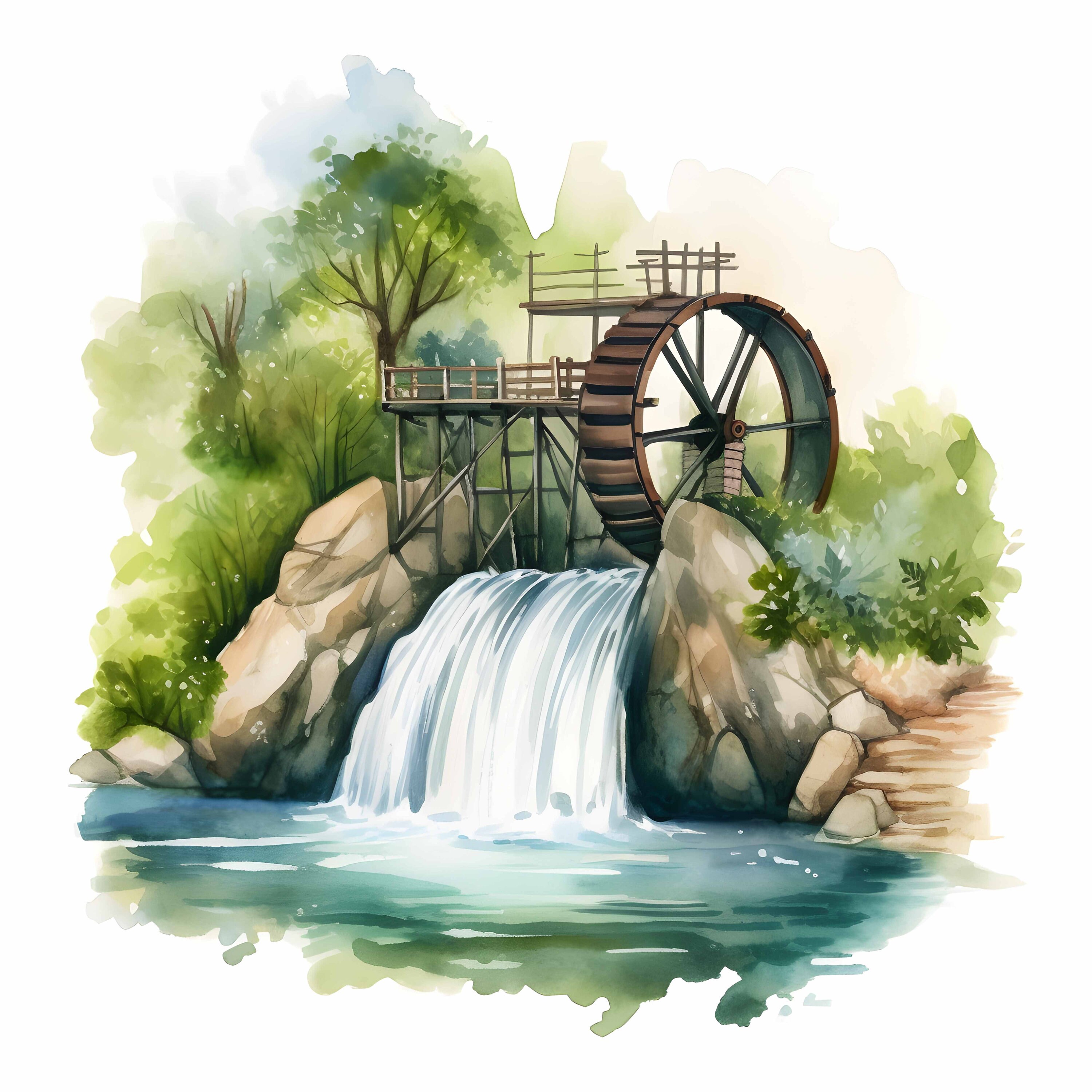 Watercolor Water Wheel, 10 High Quality PNG, Clipart Landscape, Clipart ...