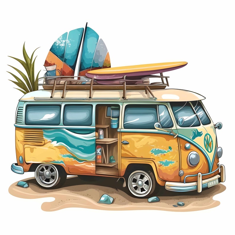 Van Surfing, 16 High Quality Jpgs, Clipart Summer, Clipart Surfing ...