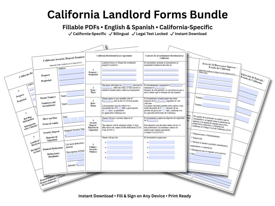 California Residential Lease Agreement and Landlord Forms Bundle ...