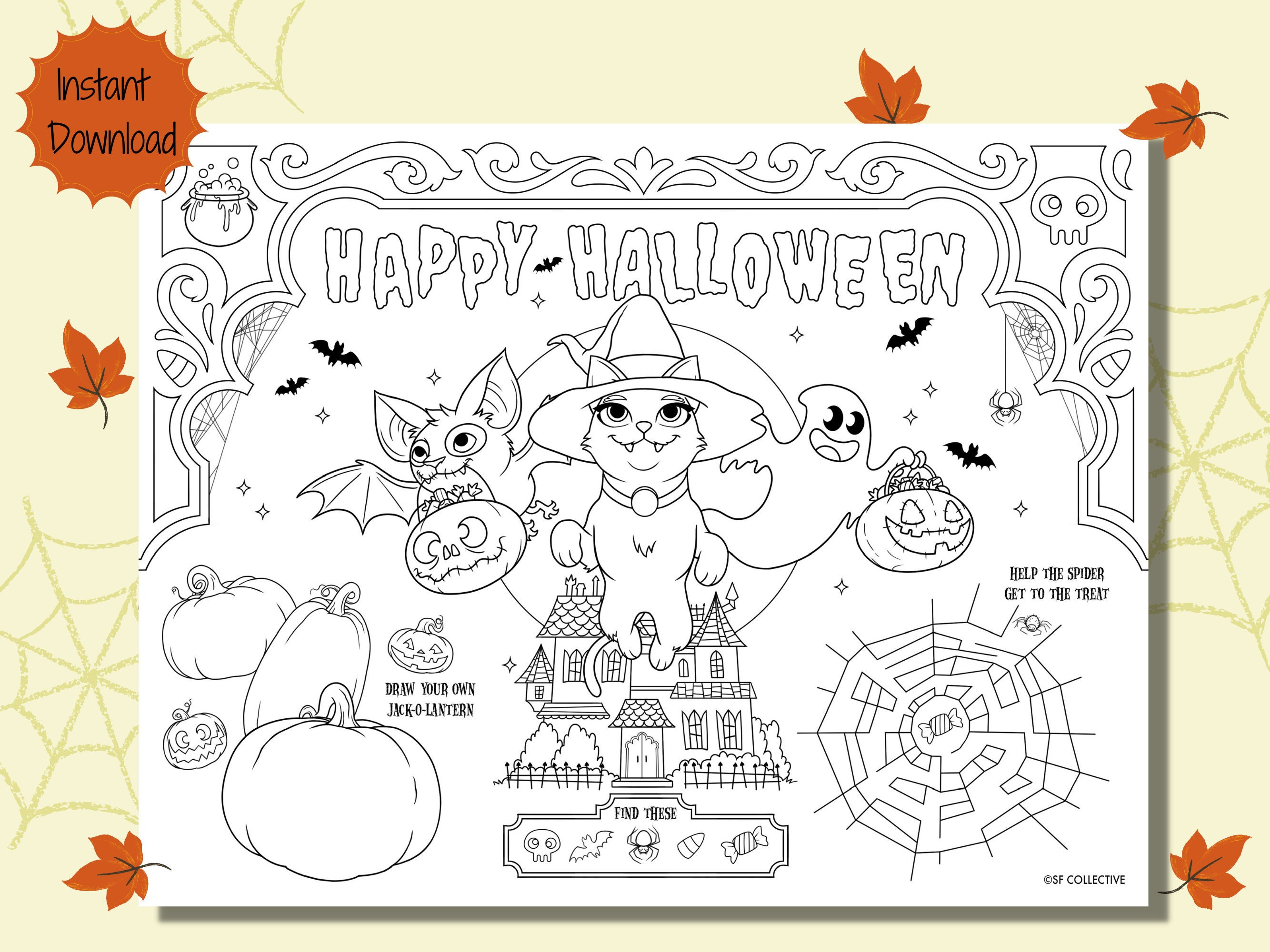 Halloween Coloring Page & Activity Sheet for Preschool, Printable ...