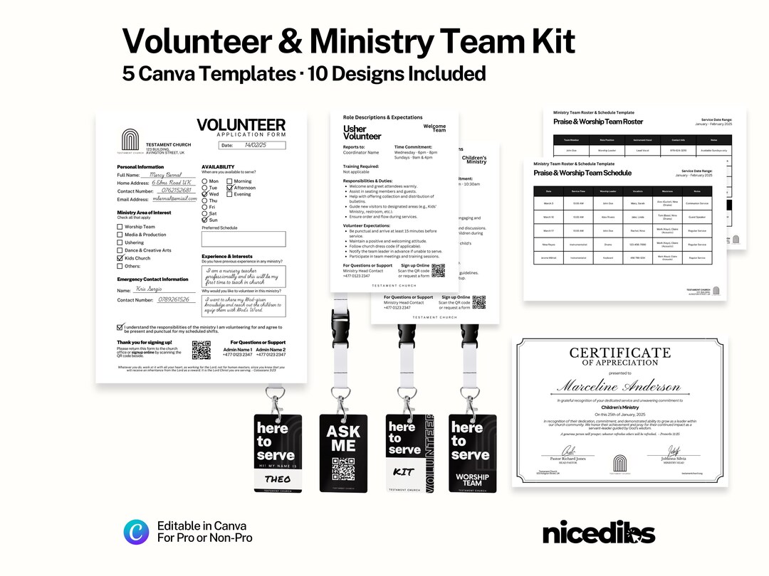 Church Volunteer Team Templates Bundle: Sign-up, Roster, Badges ...