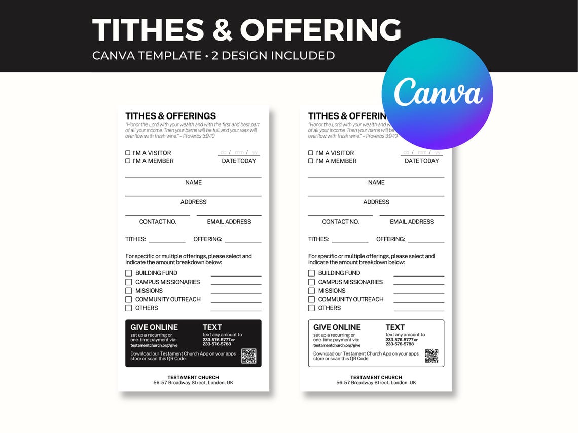 Church Tithes Offering Giving Card: Editable Canva Template (portrait ...
