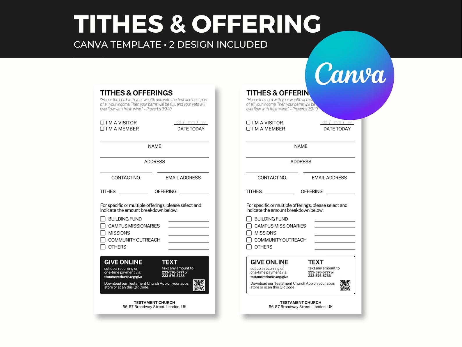 Church Tithes Offering Giving Card: Editable Canva Template (portrait ...
