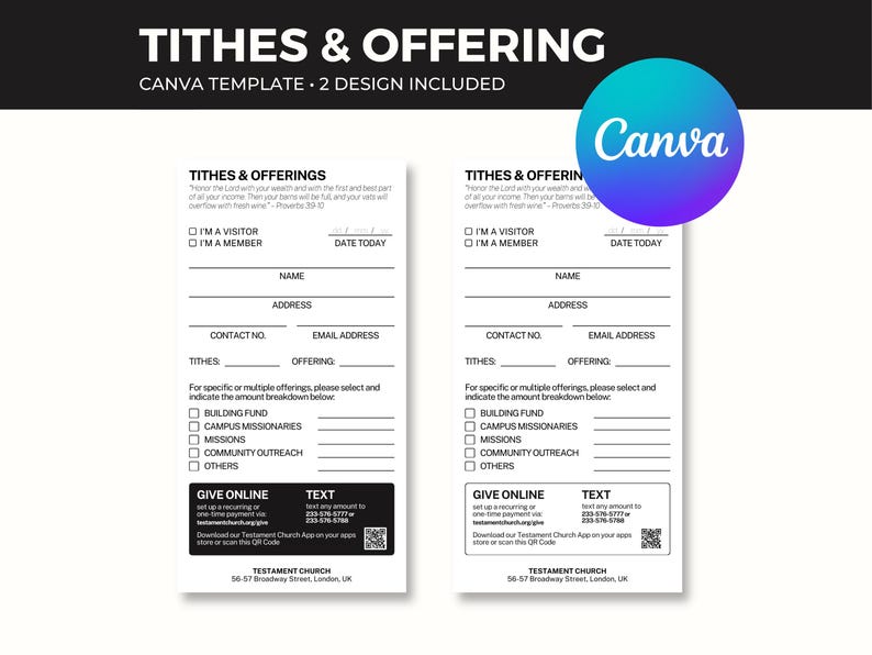 Church Tithes Offering Giving Card: Editable Canva Template (portrait ...