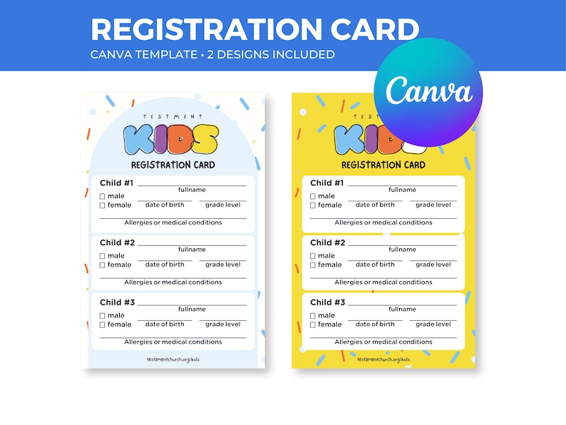 Kids Church Check-in Signup Form: Registration Card Canva Template ...