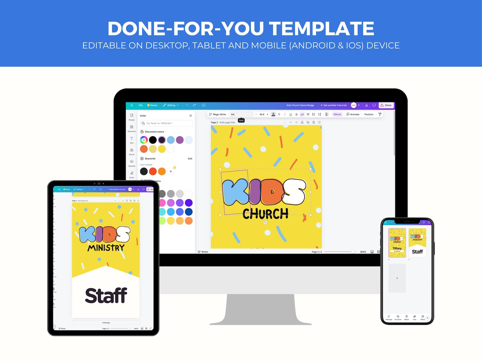 Kids Church Name Badge Template: Kids Ministry & VBS ID, Canva (digital ...