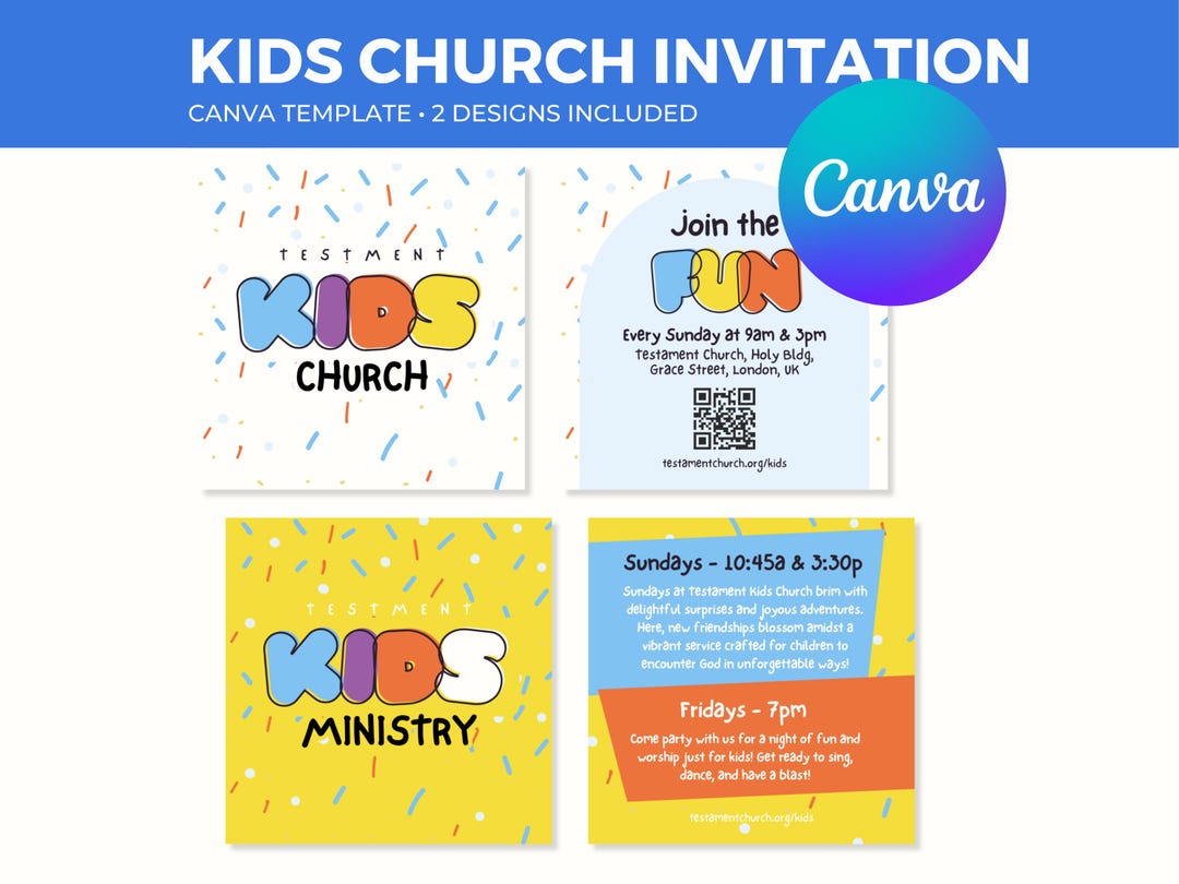 Kids Church Invitation Template: VBS, Children's Ministry (canva, 3x3 ...