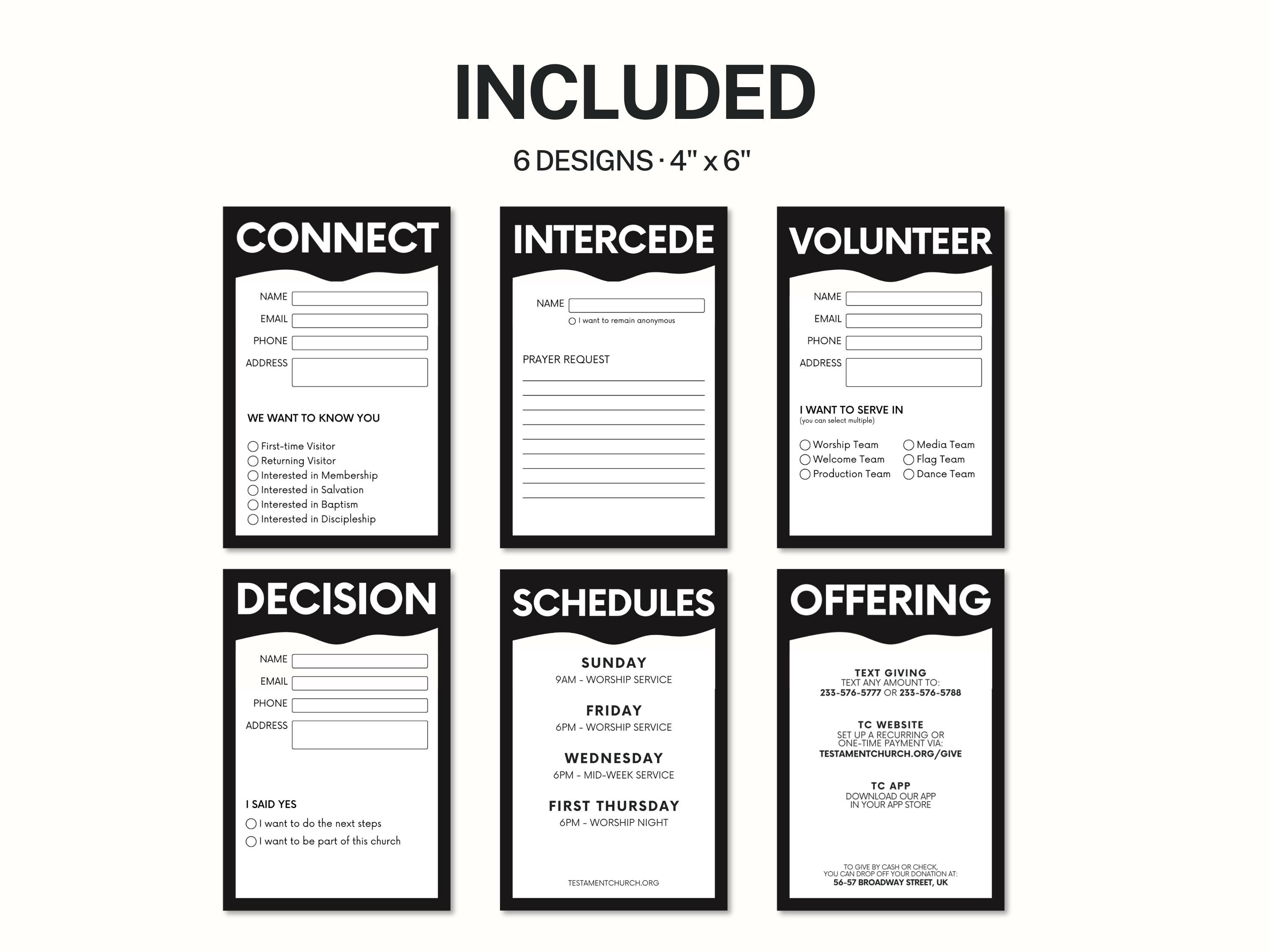 Editable Church Connect Card Bundle for Canva, 4x6 Printable Visitor ...
