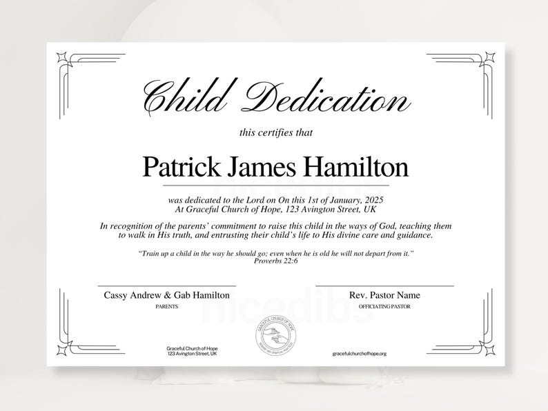 Editable Baby Dedication Certificate Template: Church Canva Template - Etsy