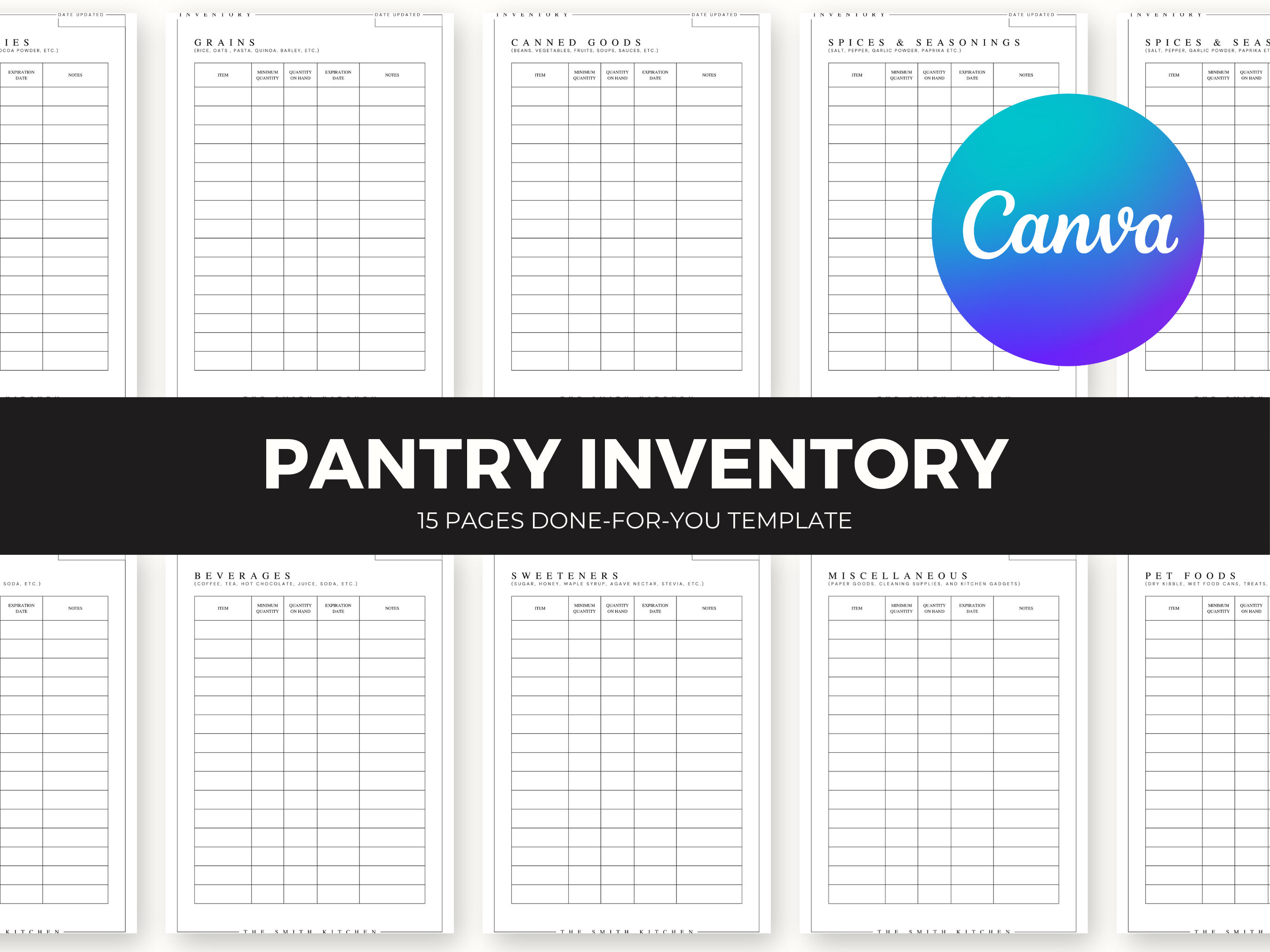 Customizable Pantry Inventory Template | Canva Editable | Printable ...