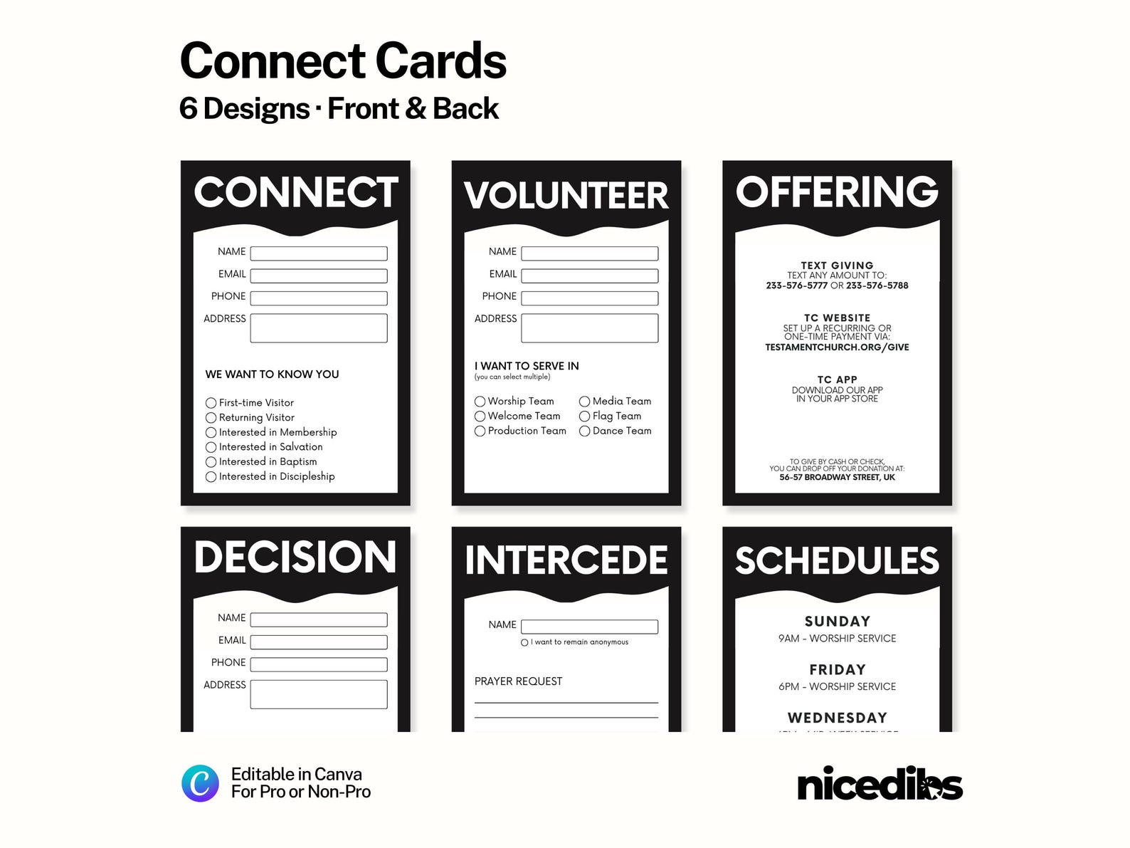 Editable Church Connect Card Bundle for Canva, 4x6 Printable Visitor ...