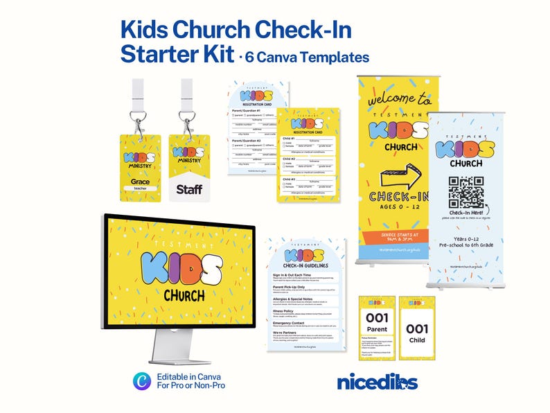 Kids Church Check-in Starter Kit Canva Templates: Kids Ministry & VBS ...