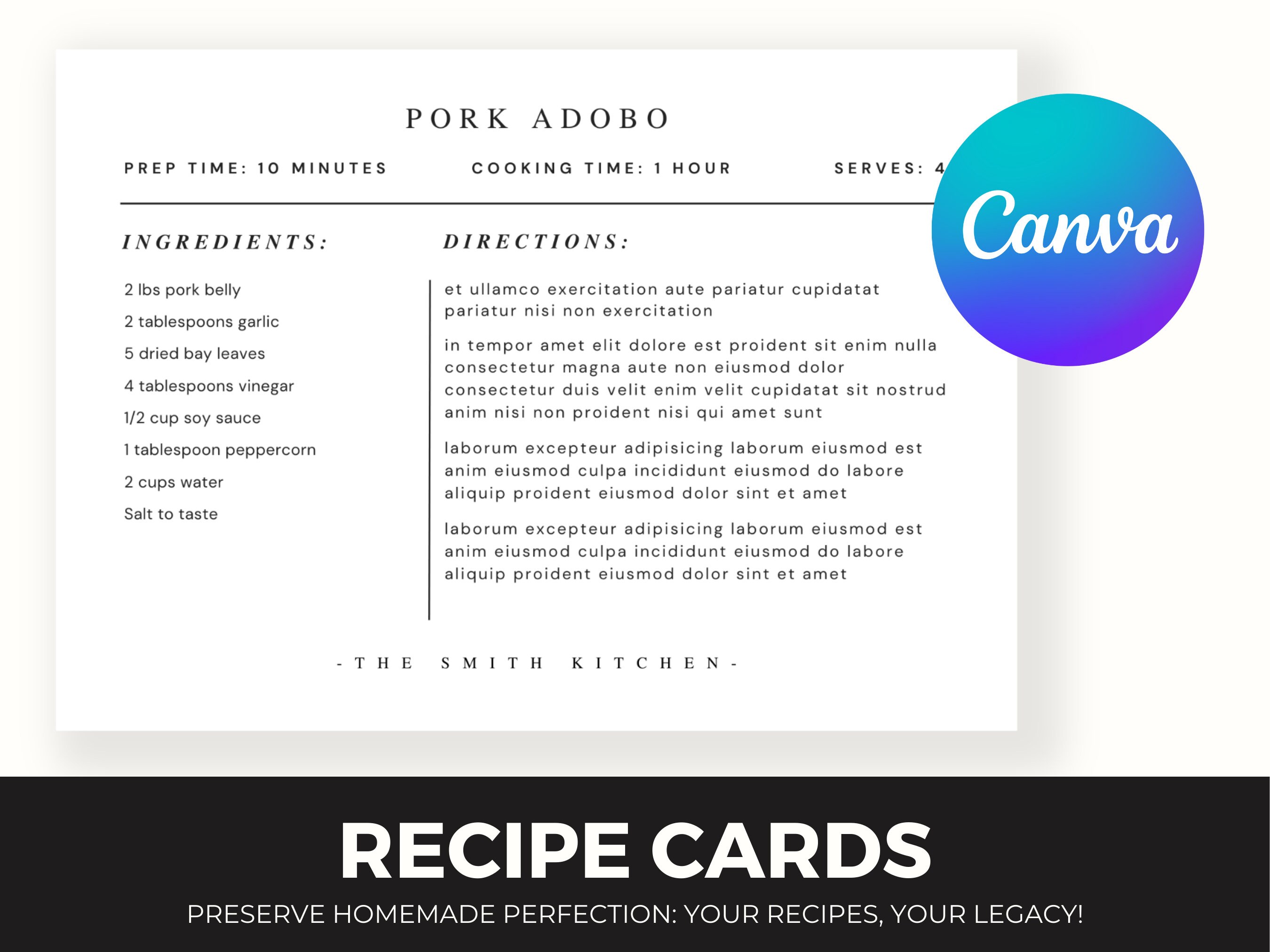 Customizable Recipe Card Canva Template Done-for-you Recipe Cards for ...