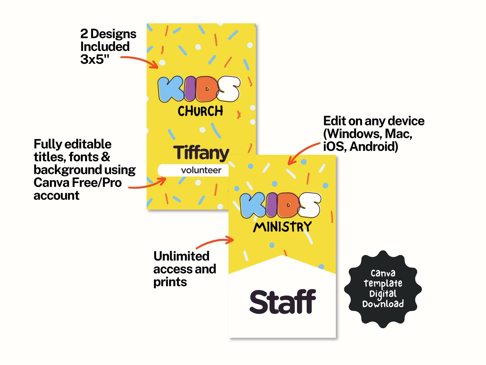 Kids Church Name Badge Template: Kids Ministry & VBS ID, Canva (digital ...