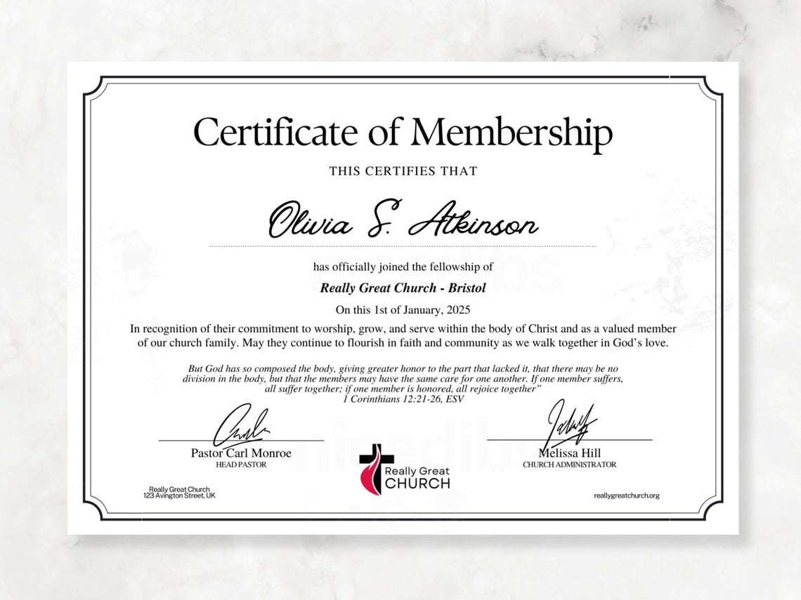 Editable Church Membership Certificate Template: Canva Design (US ...