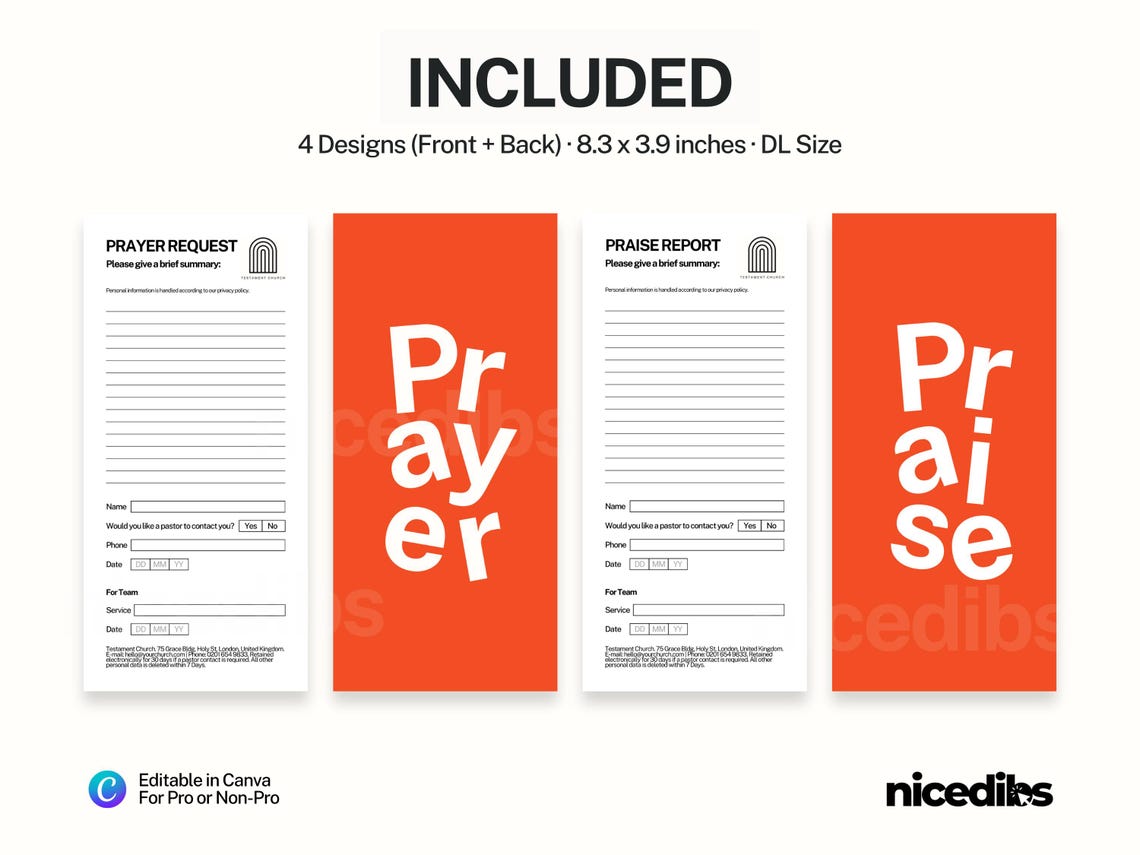Church Prayer Request & Praise Report Card Template (canva Editable ...