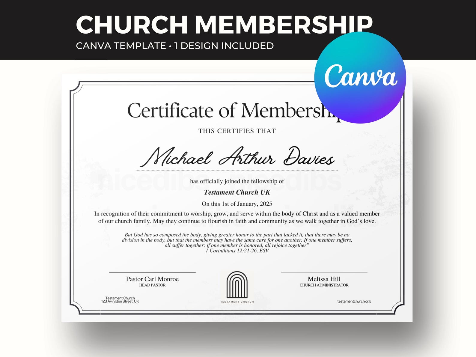 Editable Church Membership Certificate Template: Canva Design (US ...