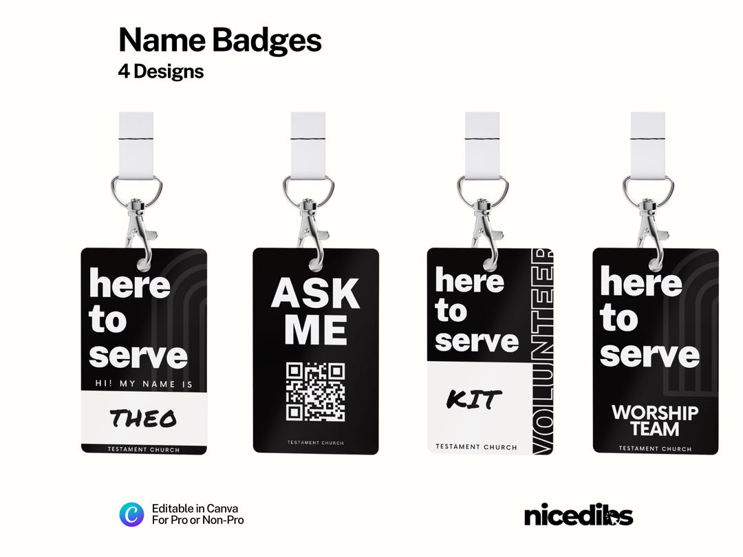 Modern Church Name Badge Bundle for Canva, Editable Volunteer ID Card ...