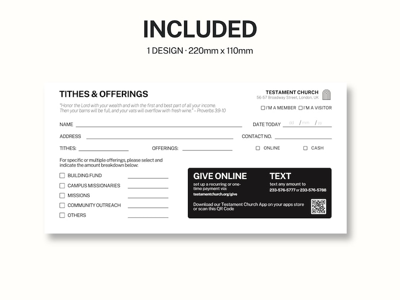 Church Tithes Offering Card: Editable Canva Template (instant Download ...