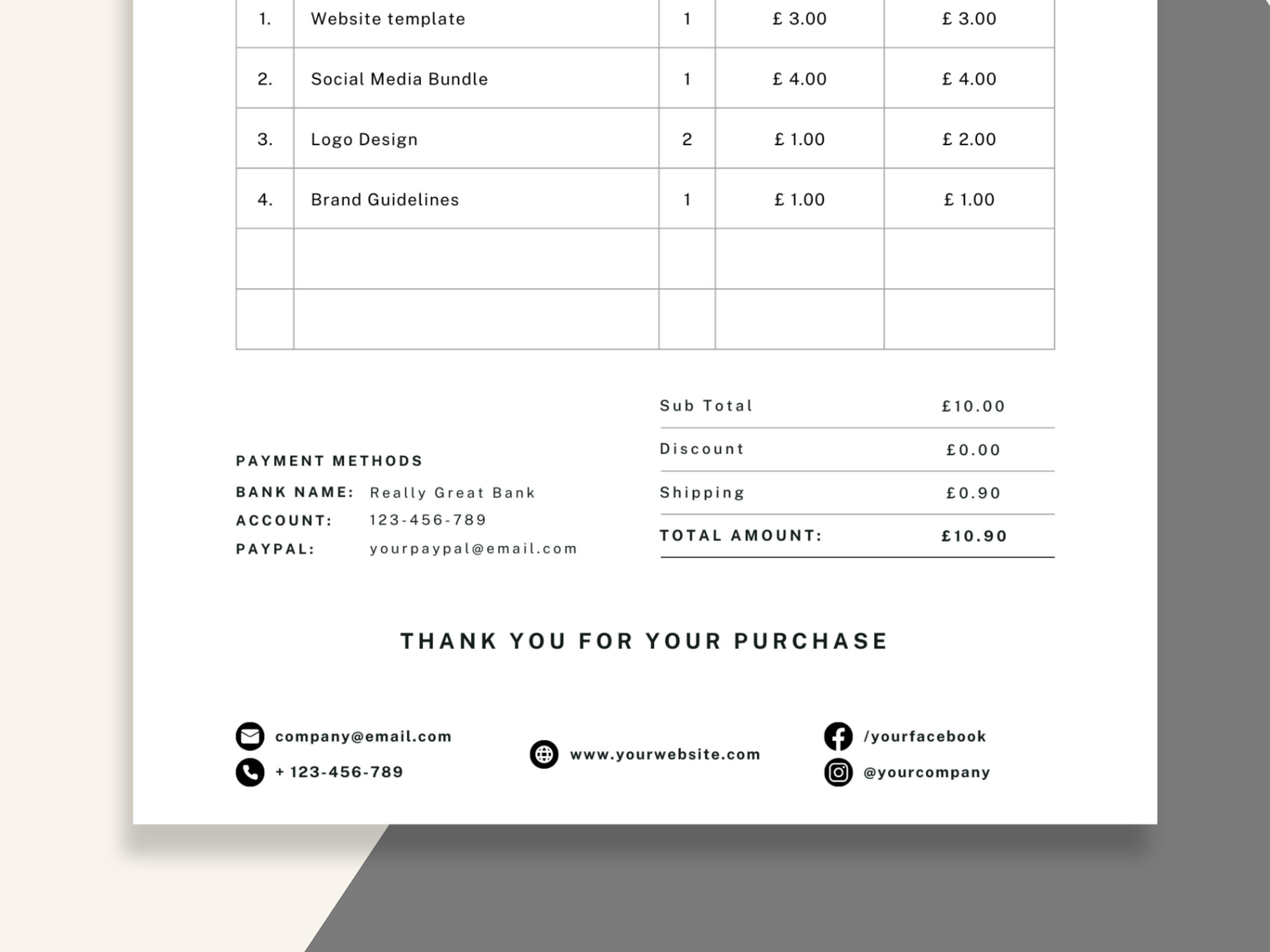 Invoice Template Editable Printable Digital Order Form for - Etsy