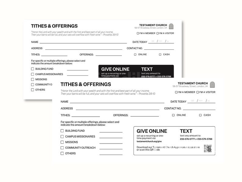 Editable DL Tithe and Offering Card for Church, Horizontal Giving ...