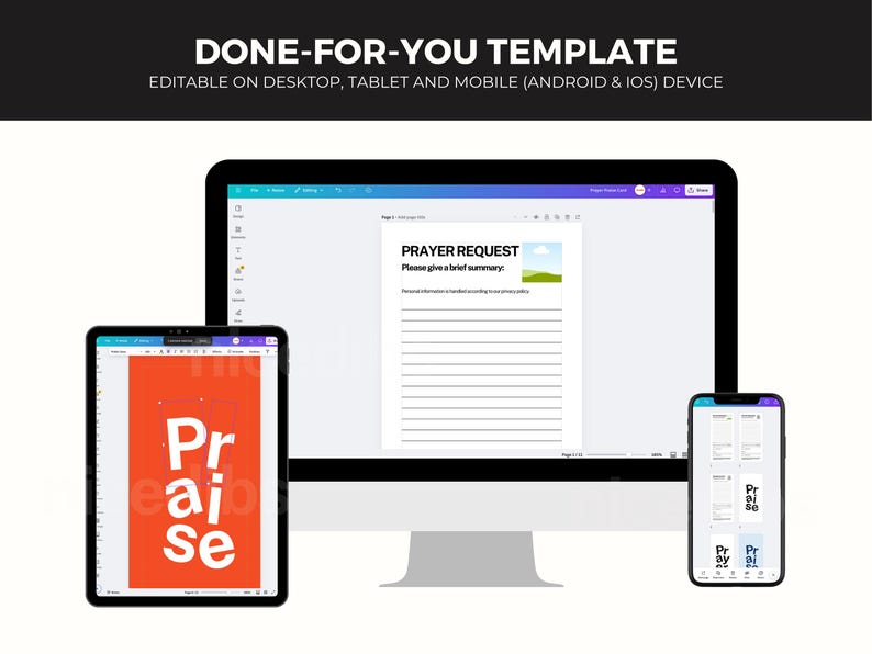 Prayer Request Card and Praise Report Card | Church Canva Template ...