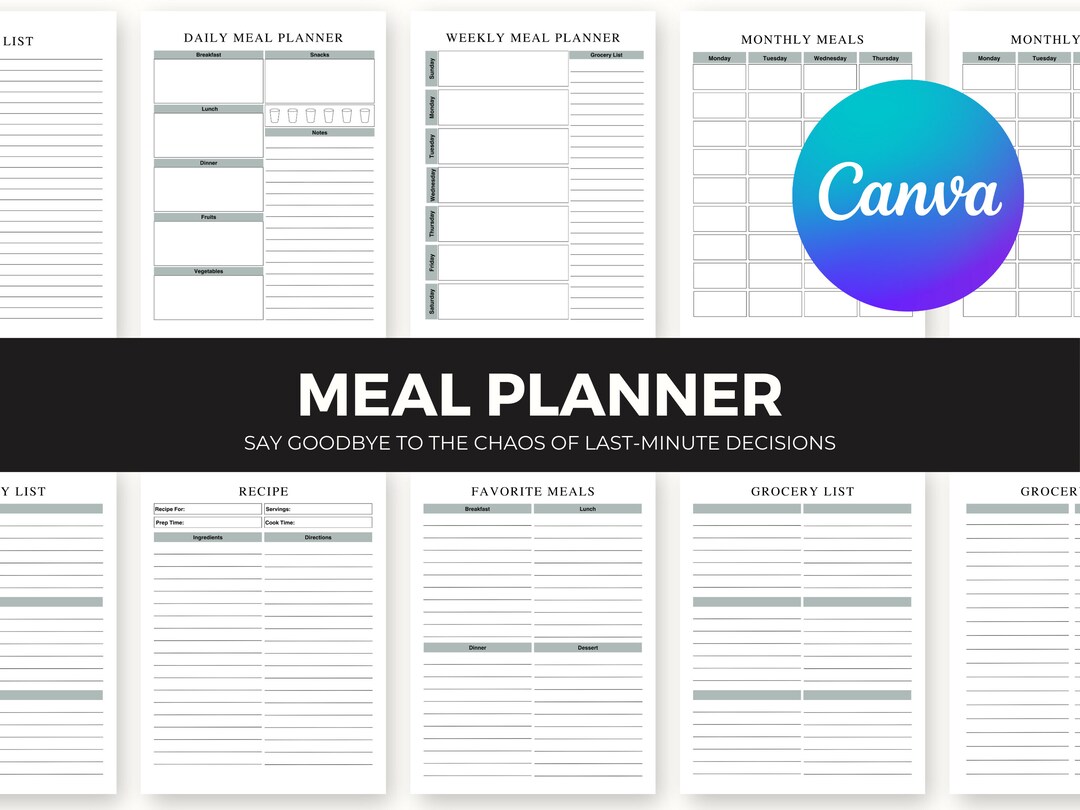 Customizable Meal Planner Printable Monthly, Weekly Meal Planner ...