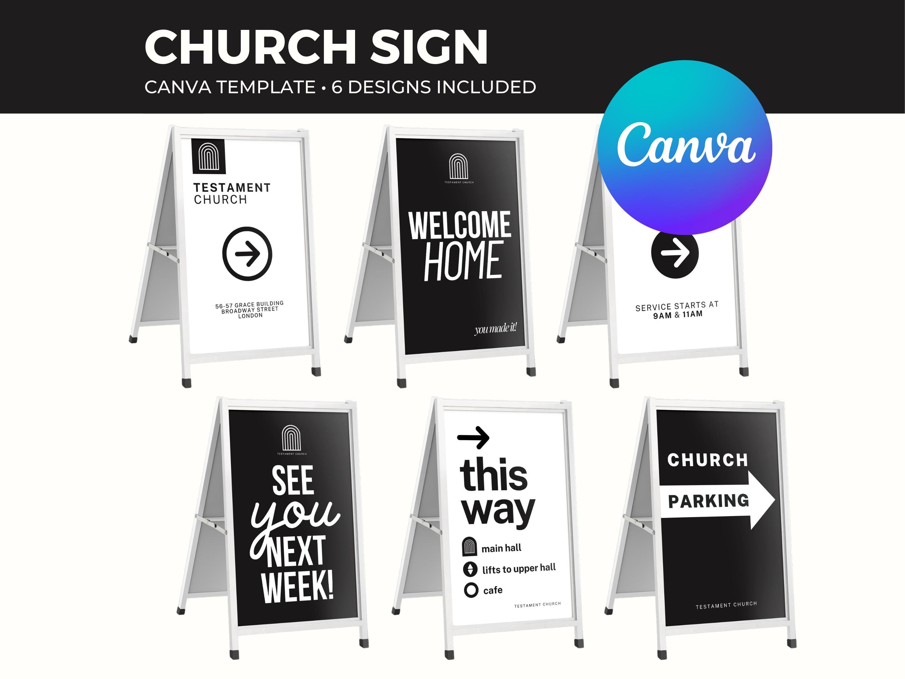 Church A-frame Signs Welcome Parking Signs Template Bundle | Canva ...