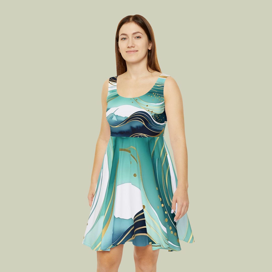 Summer Coastal Beach Wedding Guest Dress Sleeveless Sundress Turquoise ...