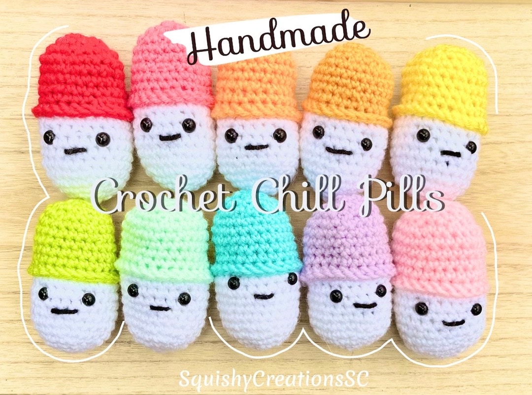 Handmade Crochet Chill Pill Plushie | Happy Pill Amigurumi Stress Toy ...