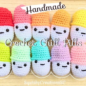 Handmade Crochet Chill Pill Plushie | Happy Pill Amigurumi Stress Toy ...