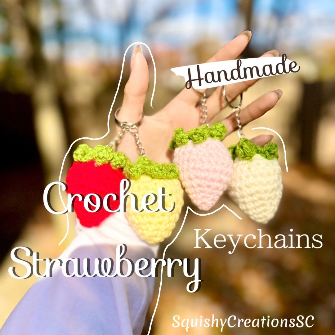 Handmade Crochet Strawberry Keychain | Kawaii Strawberry Keychain ...
