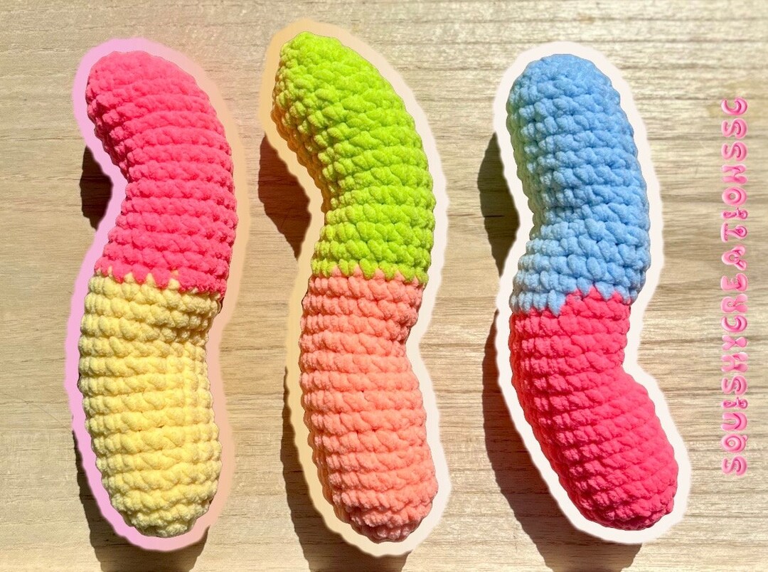 Handmade Crochet Sour Gummy Worm Plush | Bendable Crochet Gummy Worm ...