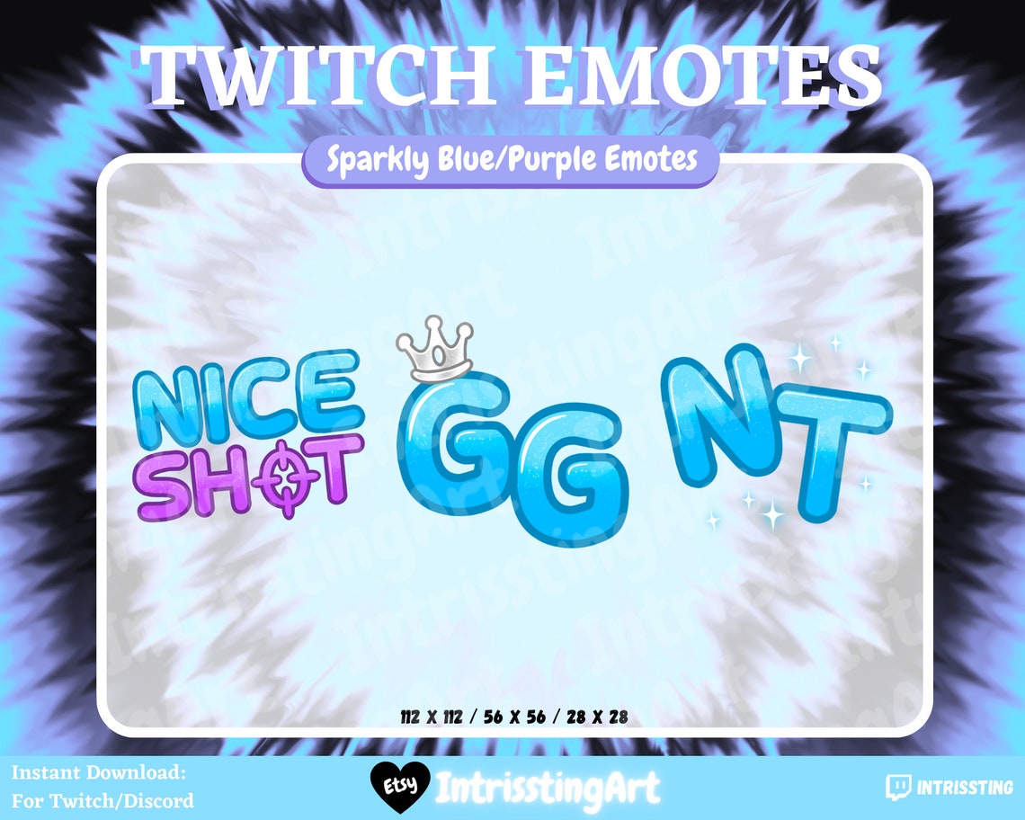 Sparkly Blue/purple Emotes, Text Emotes, Nice Shot Emote, GG Emote, NT ...