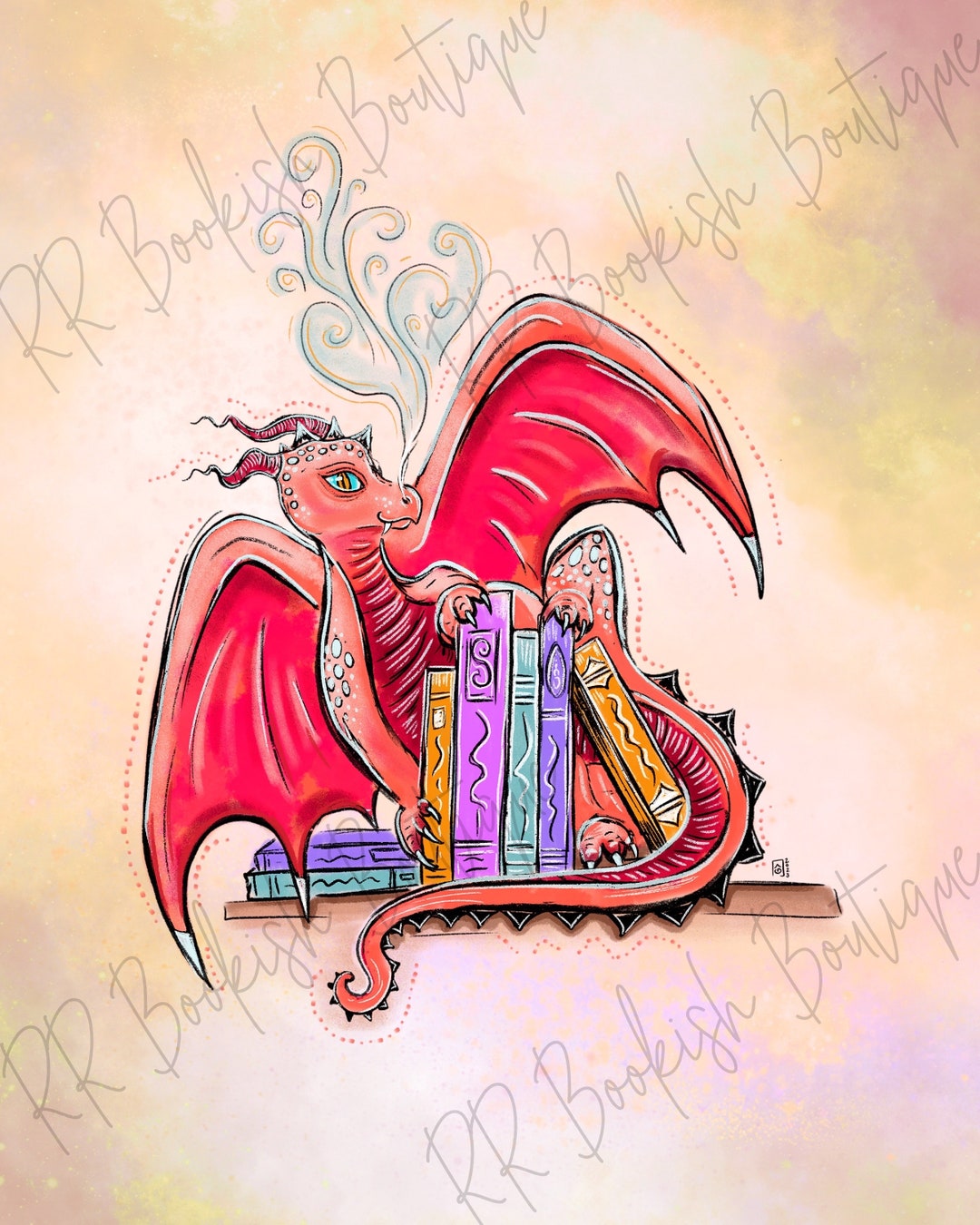 Ruby the Red Book Dragon Art Print Bookish Gifts Book Nerd Dragons Book ...