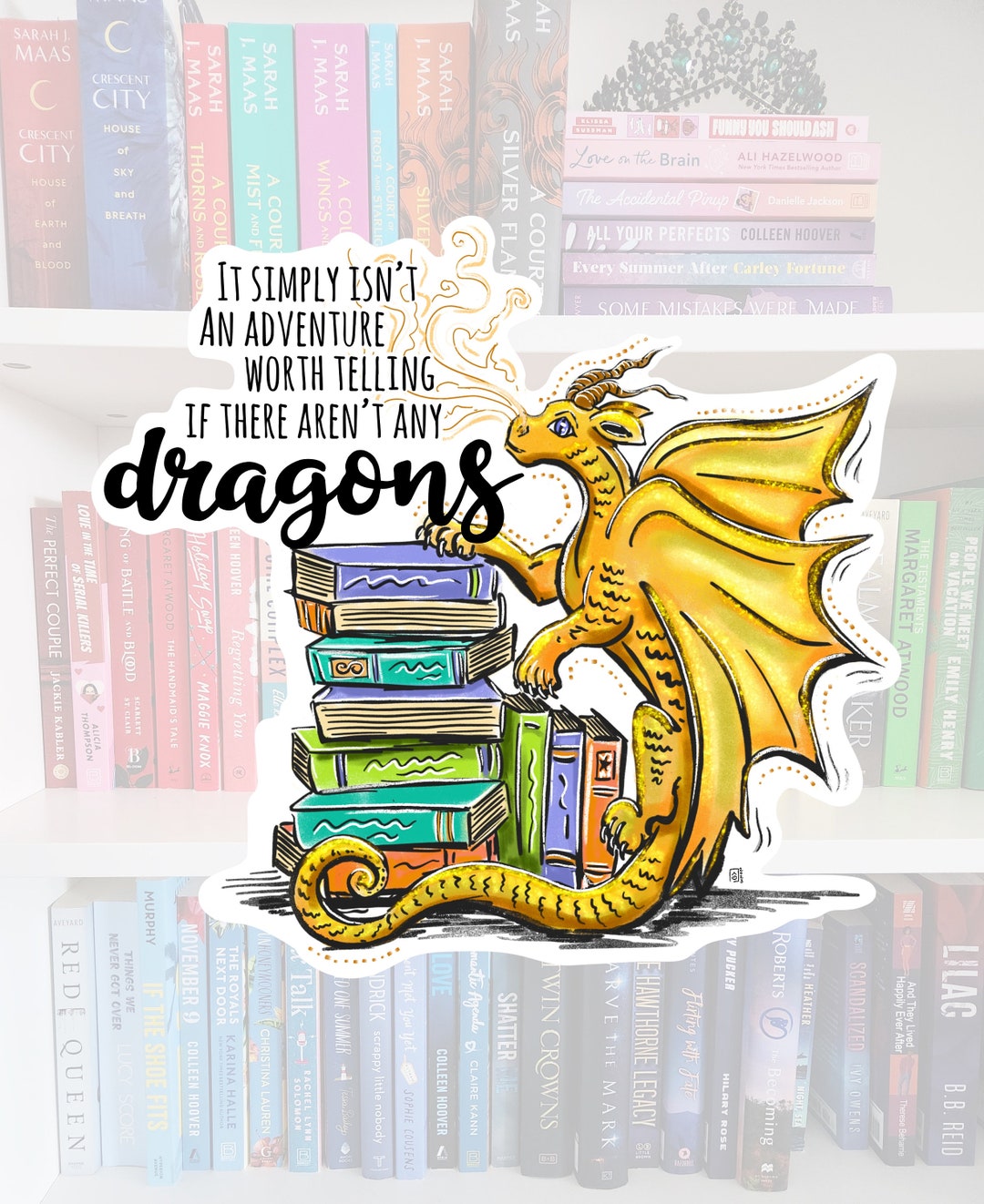 Book Dragon (GOLD) - Vinyl Sticker | Book Dragon Not a Worm | Whimsical ...