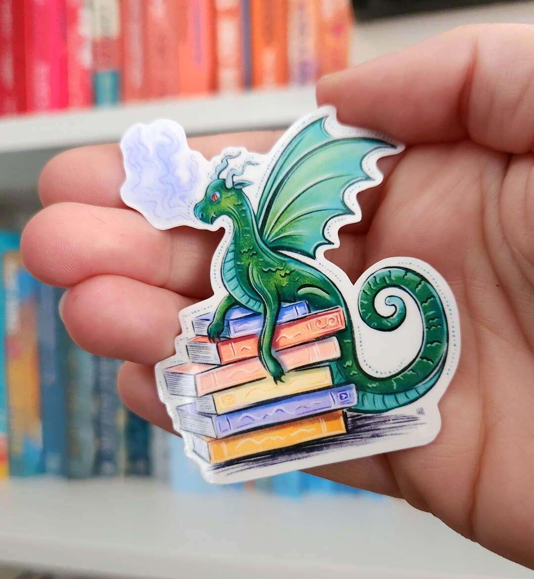 Emerald Book Dragon Sticker – Water Resistant Vinyl Decal - Etsy