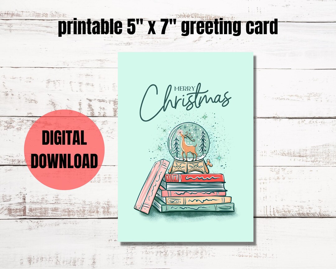 Printable Christmas Card | Bookish Card | Xmas | Snowglobe | 5x7 - Etsy