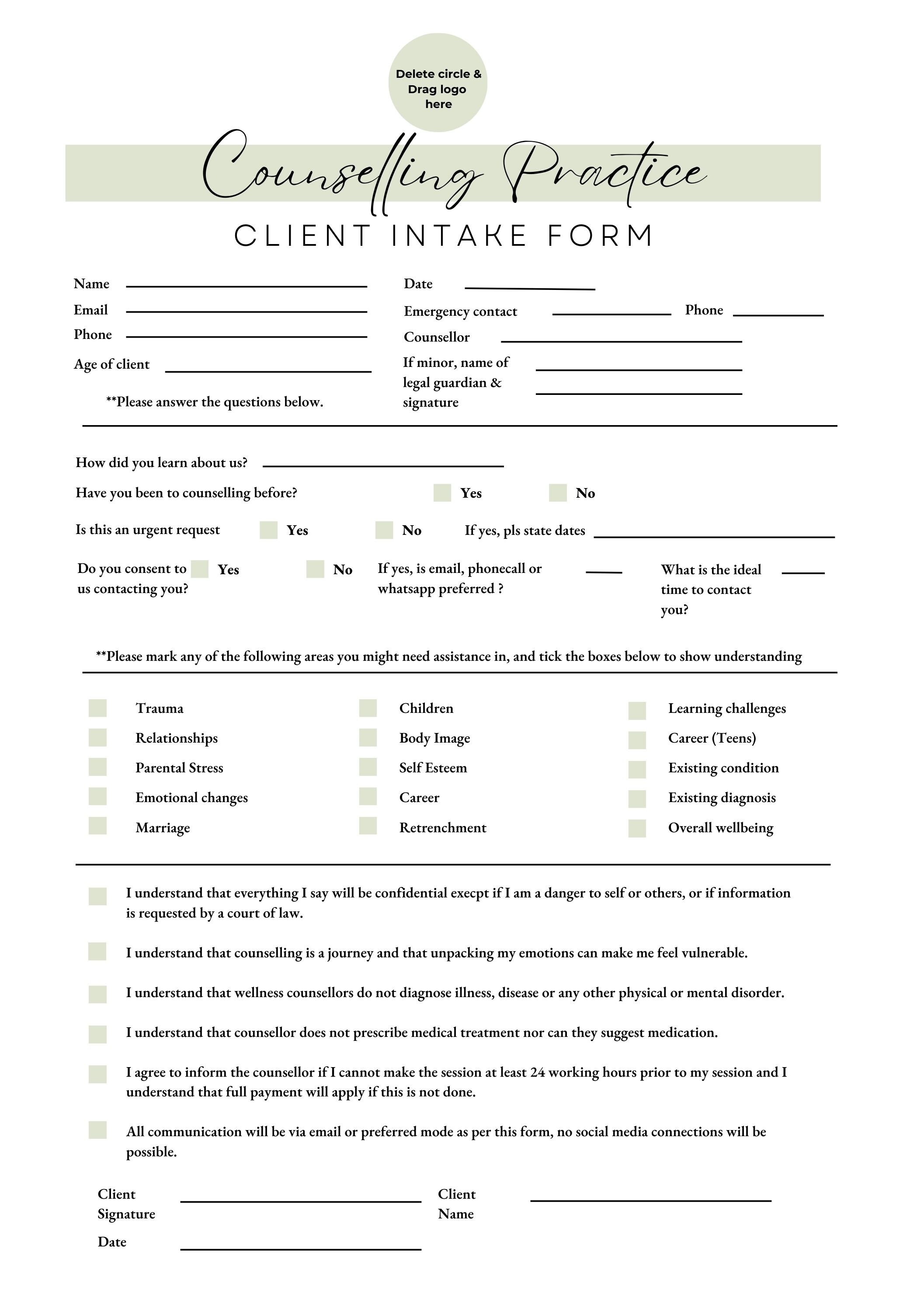 Digital Template - Client Intake Form, Client Notes & Email Signature ...