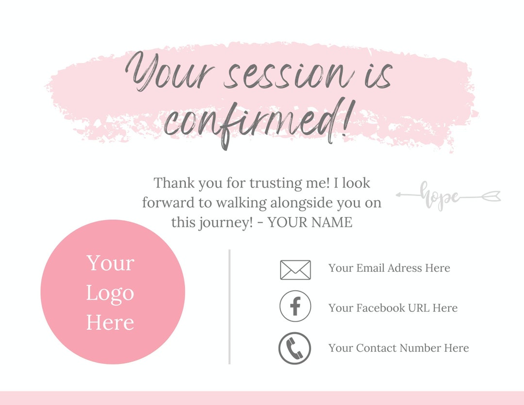 Client Thank You Cards & Session Booking Confirmation Template for ...