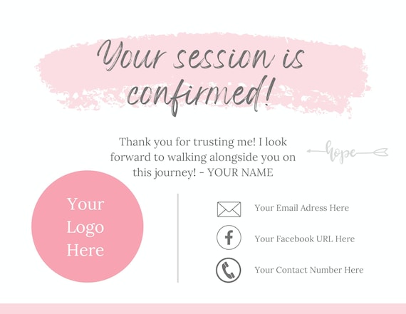 Client Thank You Cards & Session Booking Confirmation Template - Etsy