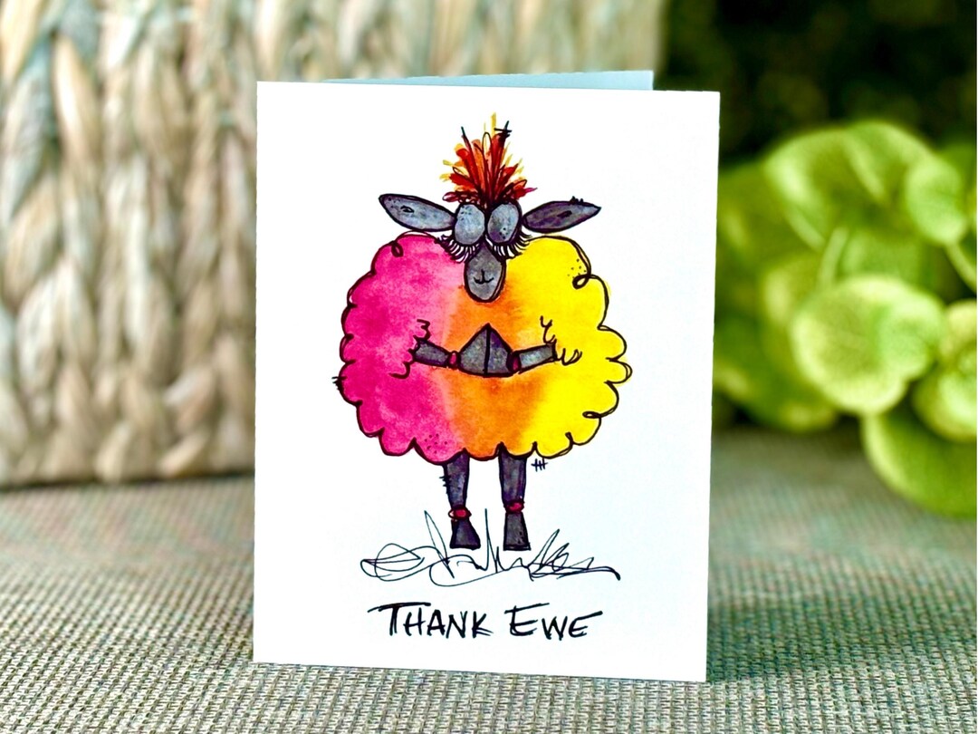 Funny Thank You Card Sheep Pun Animal Lover Gift Handmade Watercolor ...