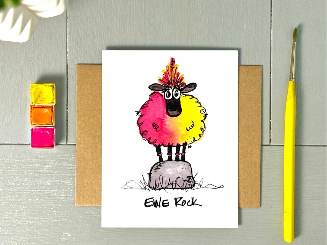 Funny Congrats Card Ewe Rock 4x5 Blank Sheep Card for Knitters ...