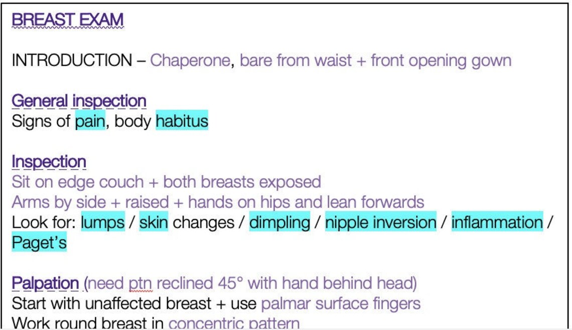 Breast Examination Flashcard - Etsy