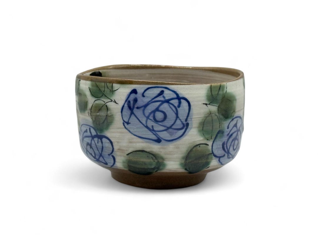 Japanese Blue Rose Garden Mino-yaki Handcrafted Matcha Chawan 美濃焼 ...
