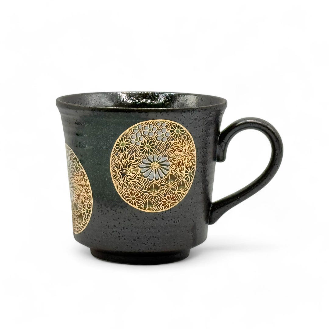 Japanese Kinkazume Black Kutani-yaki Handcrafted Tea Mug 九谷焼 - Japanese ...