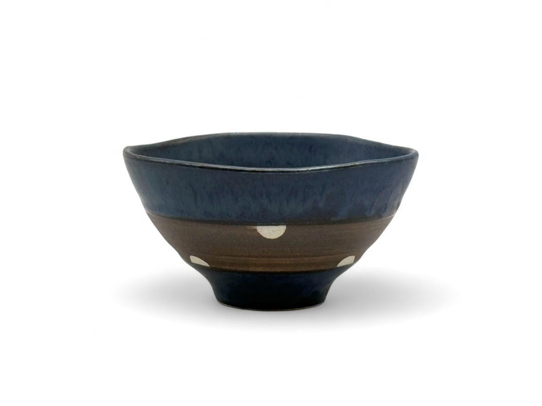 Japanese Shinko Blue Polka Dot Mino-yaki Handcrafted Ido Matcha Chawan ...